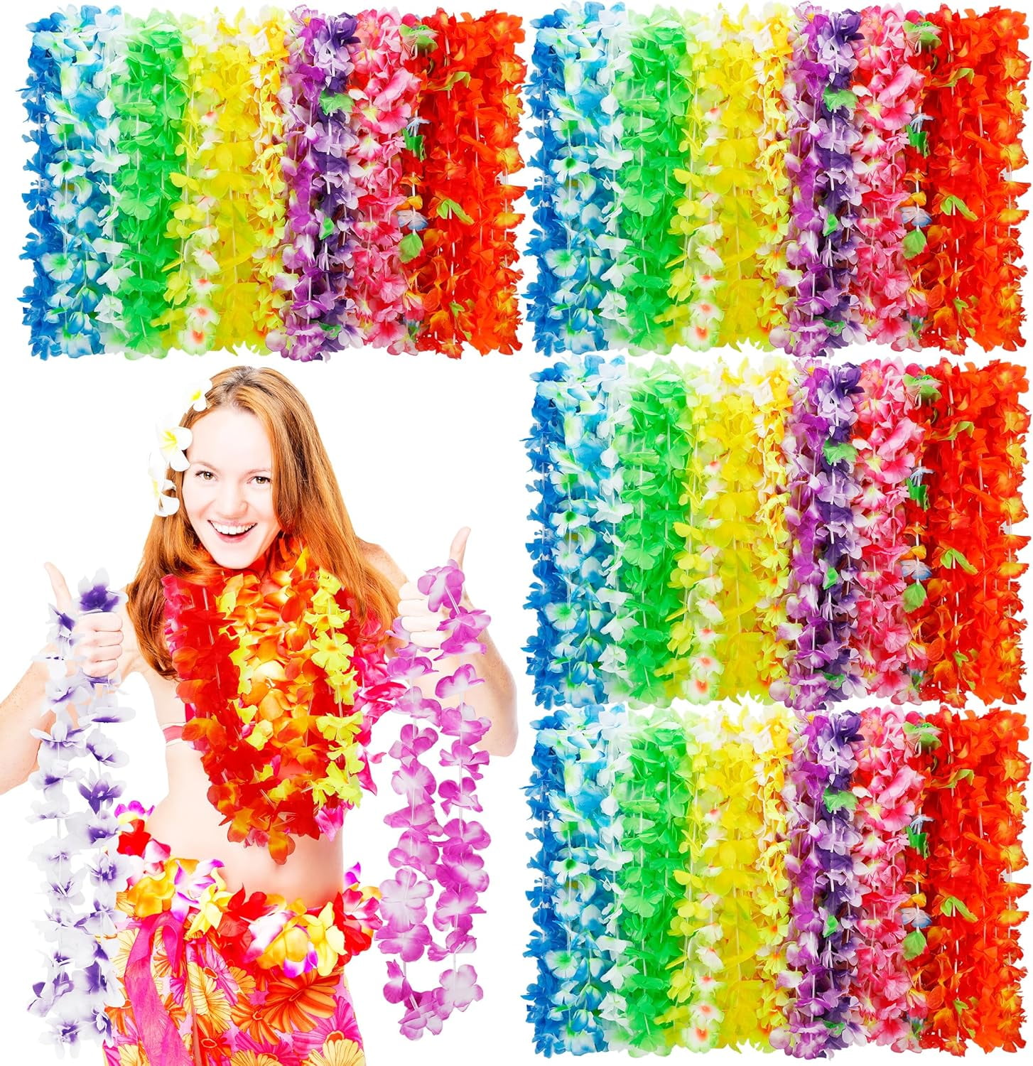 200 Pcs Luau Party Decorations - Silk Hawaiian Leis Tropical Flower ...