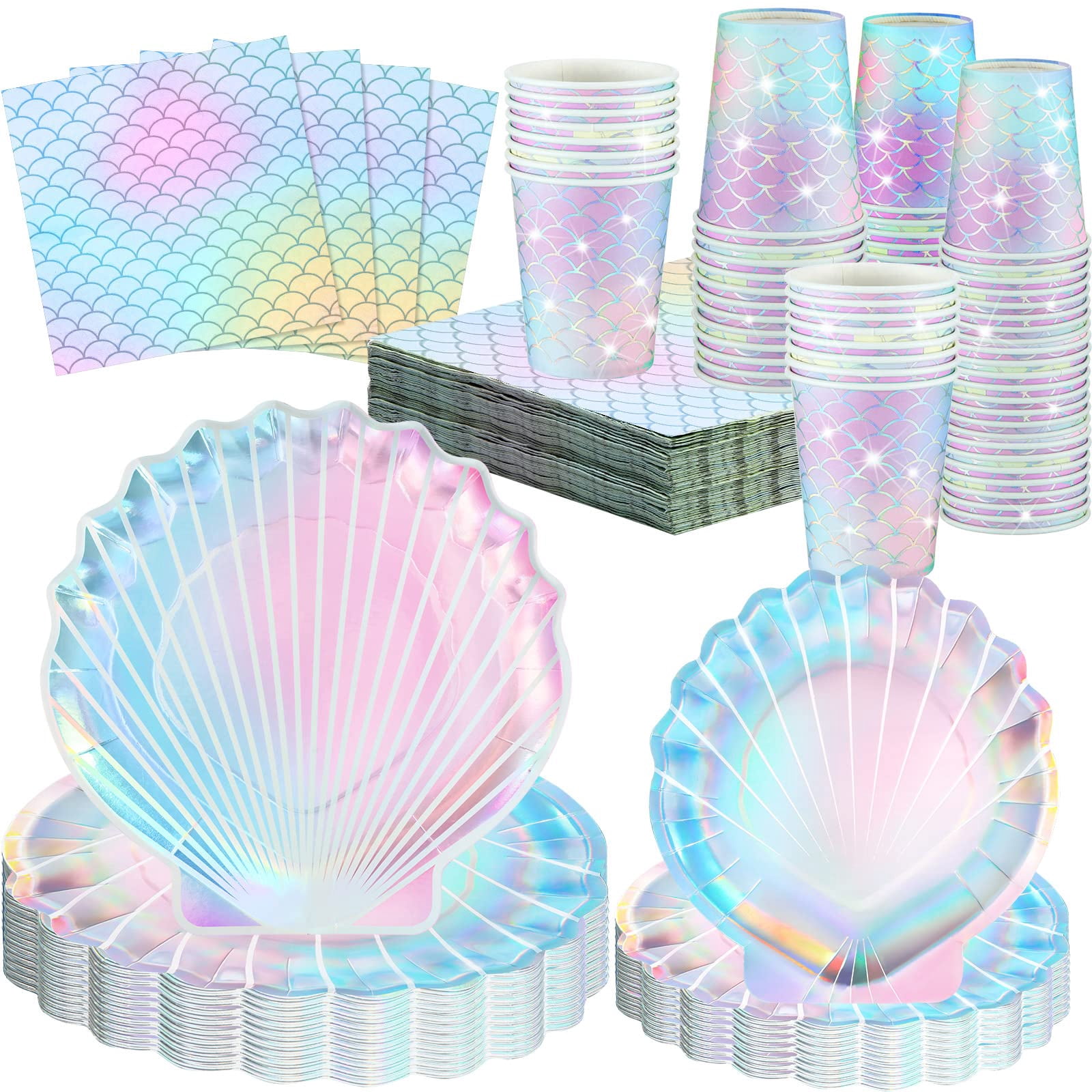 200 Pcs Mermaid Party Supplies 100 Pcs 7 Inch 9 Inch Disposable Paper ...