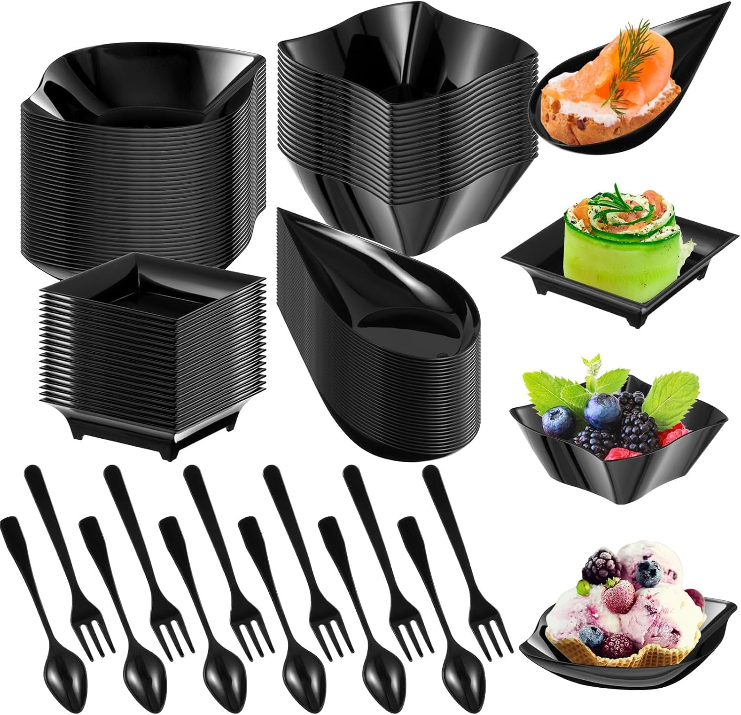 200 Pcs Mini Appetizer Plates with Spoons Forks Disposable Mini Dessert ...
