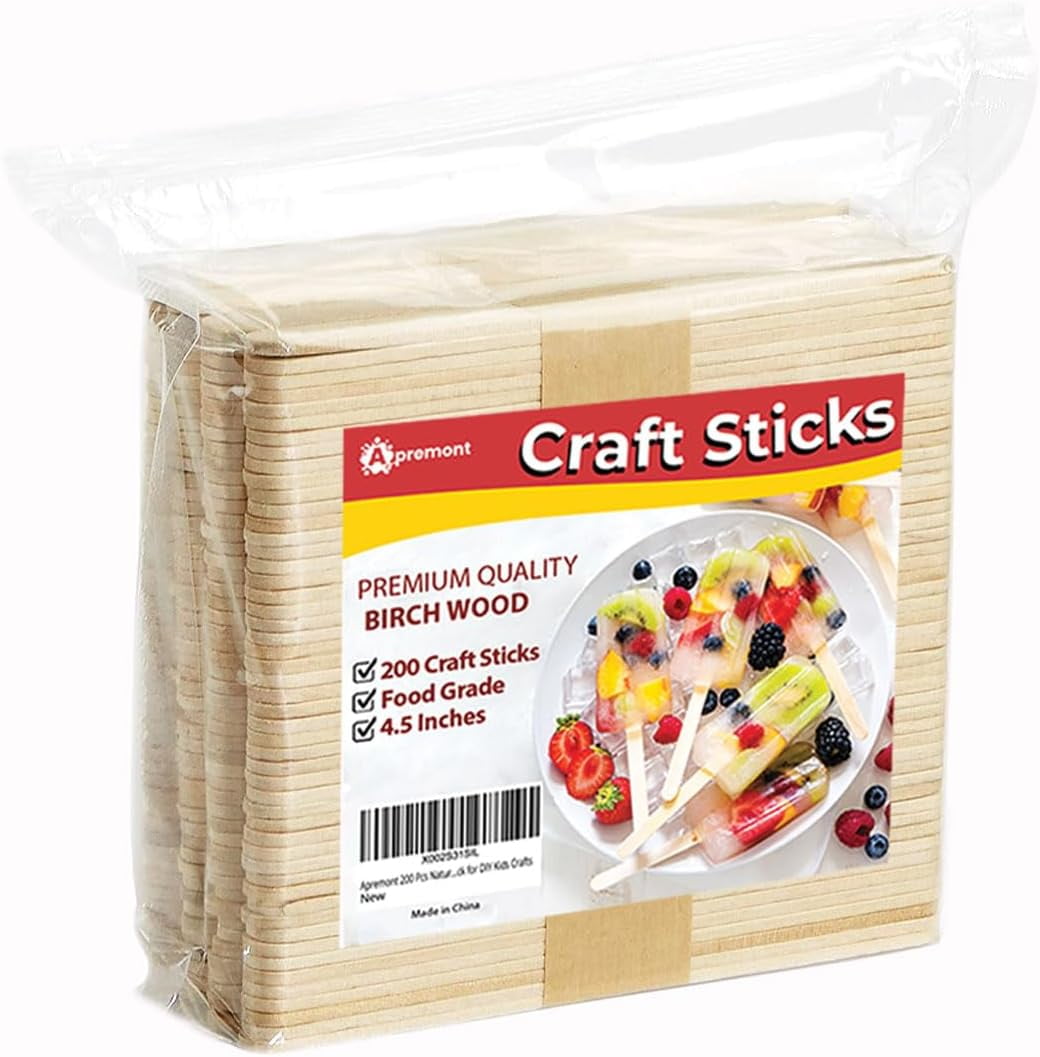 200 Pcs Natural Wooden Food Grade Craft Sticks - Ice Cream Stick ...