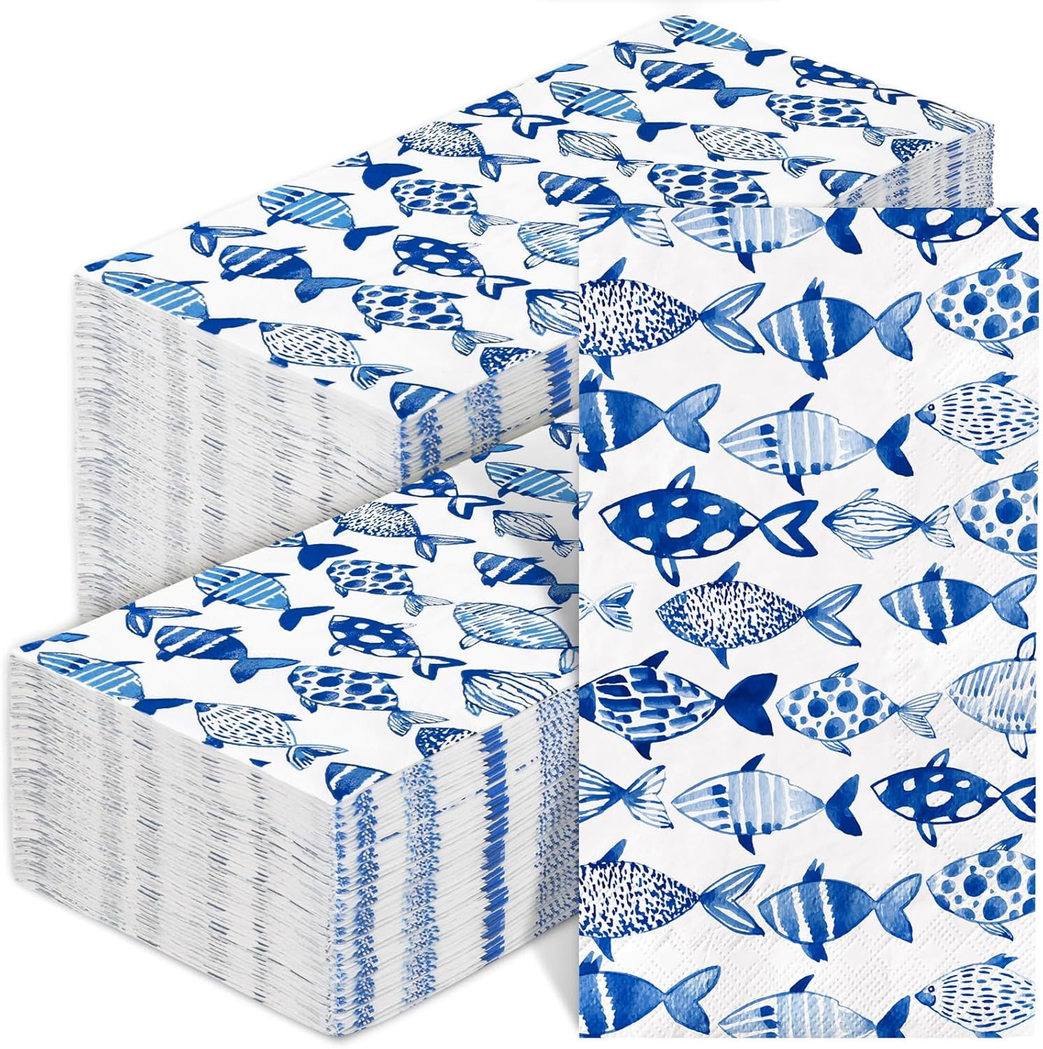 200 Pcs Ocean Fish Guest Napkins Blue Watercolor Fish Disposable ...
