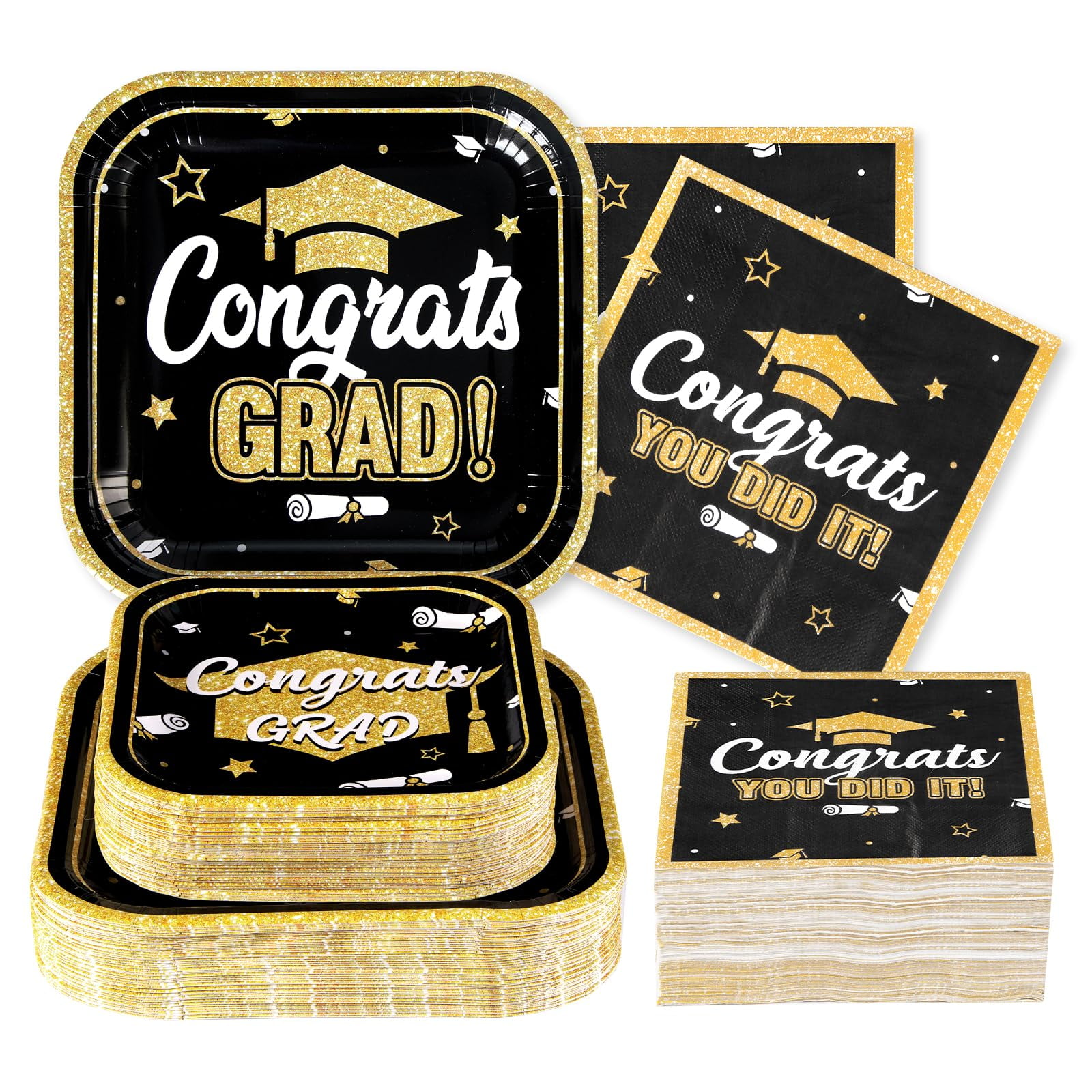 200 Pcs Party SSF20 Decorations 2025 Black Plates and Napkins ...