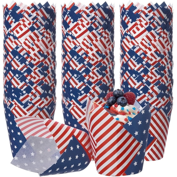 200 Pcs Patriotic Tulip Cupcake Liners for Baking 4th of July Muffin ...