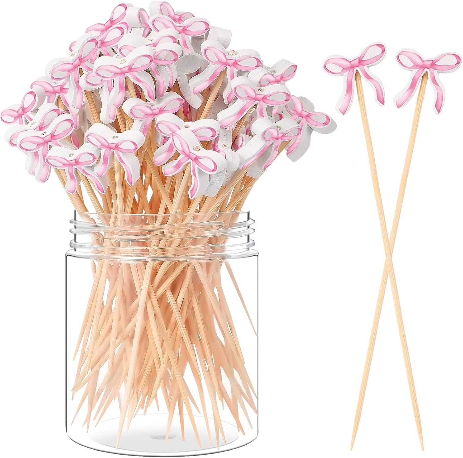200 Pcs Pink Bow Cocktail Picks Swizzle Stick Toothpicks 4.72 Inch Long ...