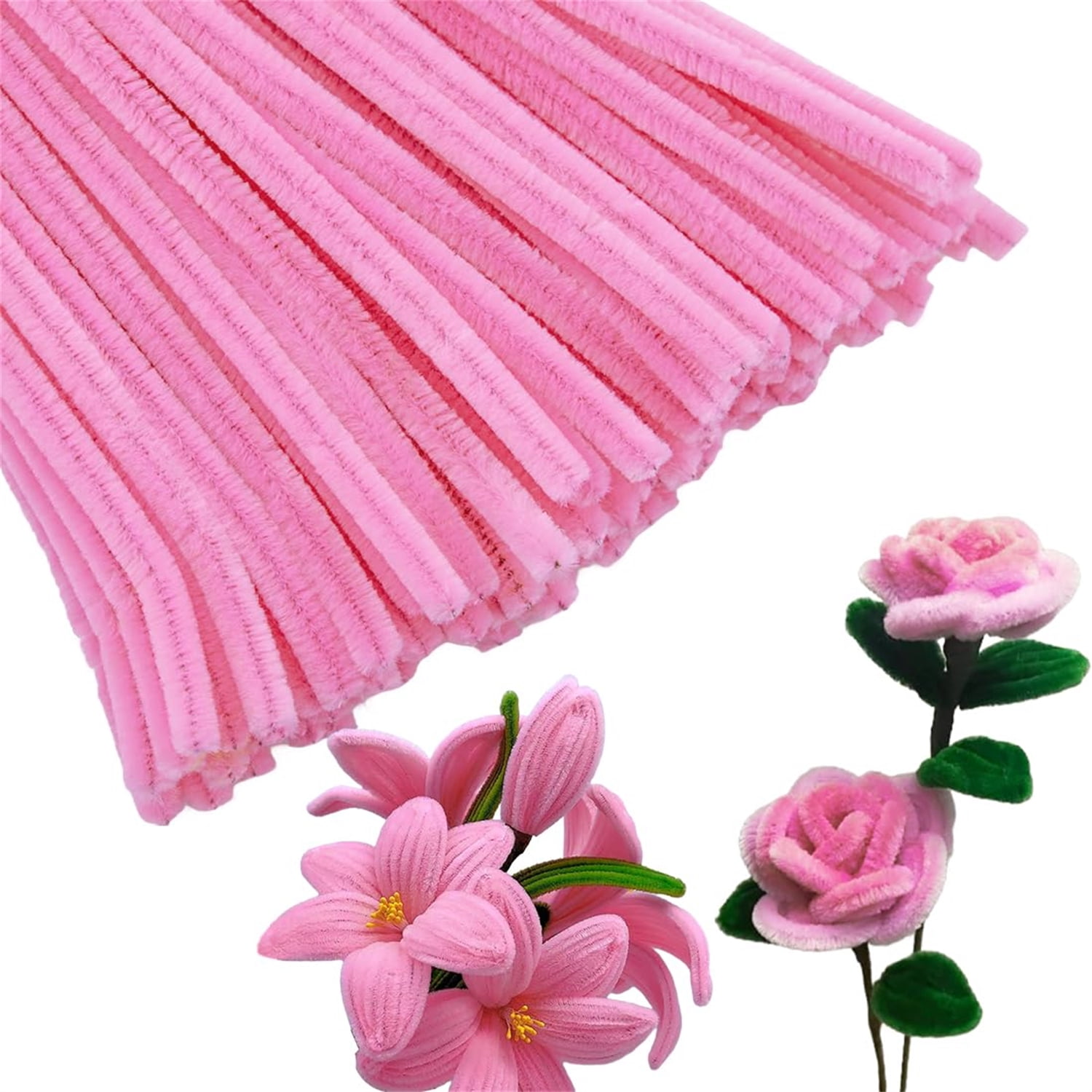 200 Pcs Pipe Cleaners for Crafts,Pink Craft Pipe Cleaners,7.5mm x ...