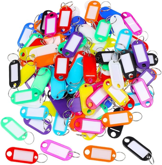 200 Pcs Plastic Key Chain Tags with Blank Paper Labels, Colorful Key ...