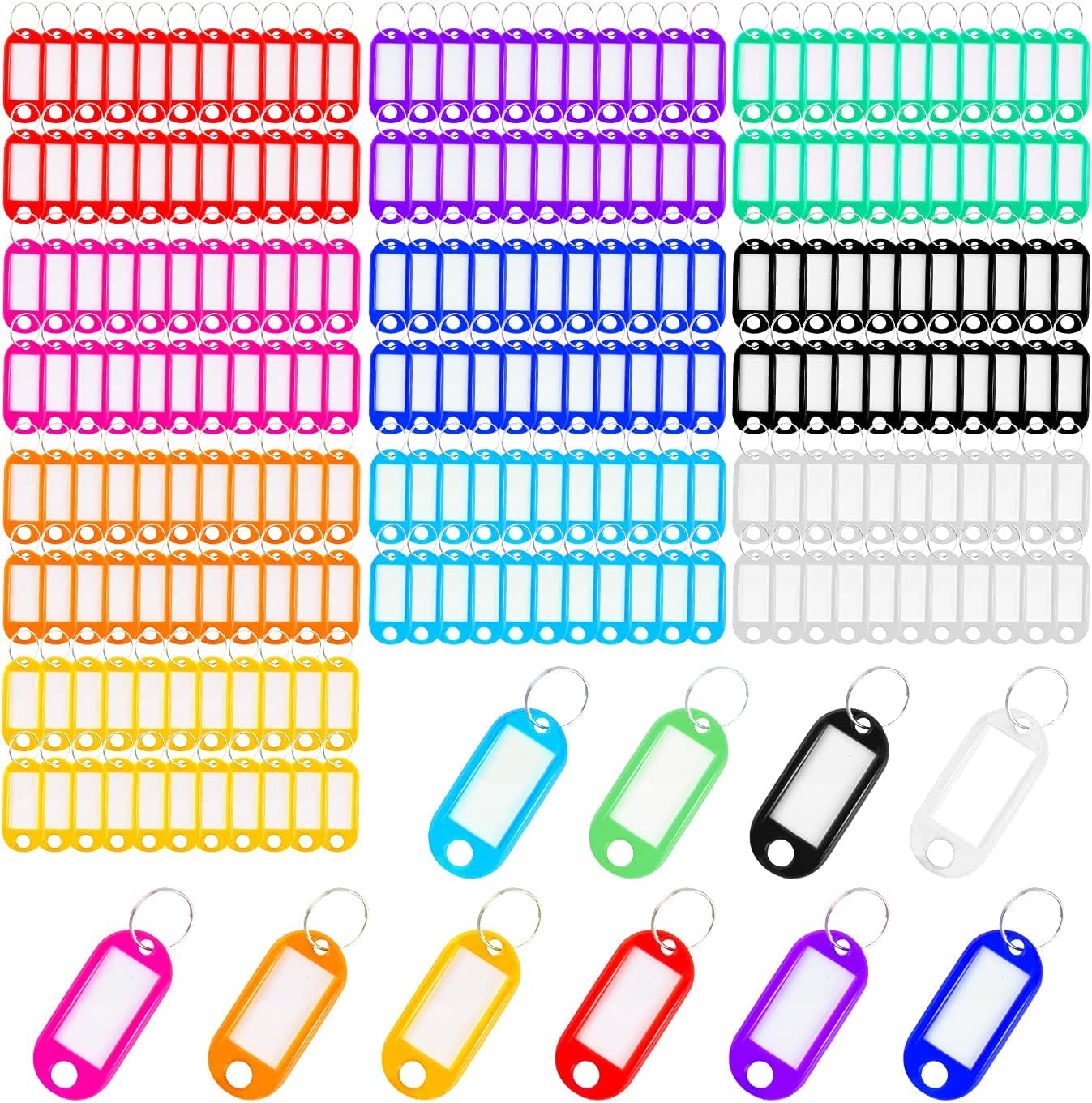 200 Pcs Plastic Key Tags with Split Rings Label - 10 Assorted Colors ...