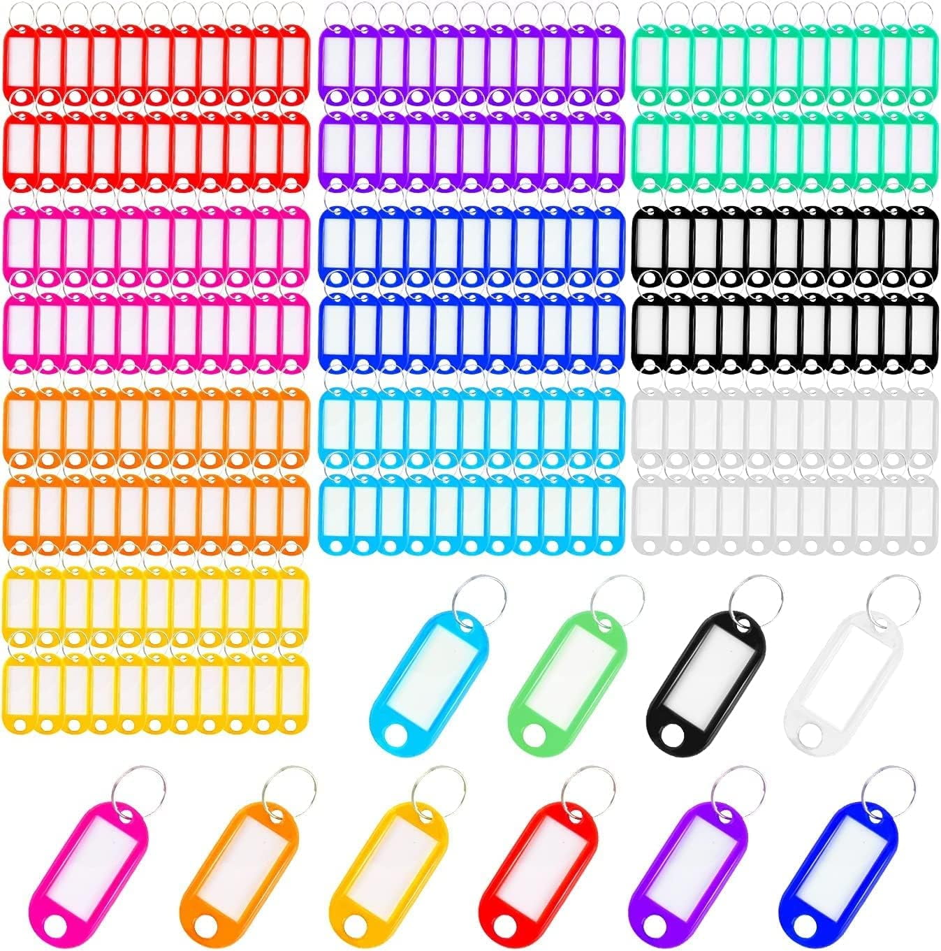 200 Pcs Plastic Key Tags with Split Rings Label - 10 Assorted Colors ...