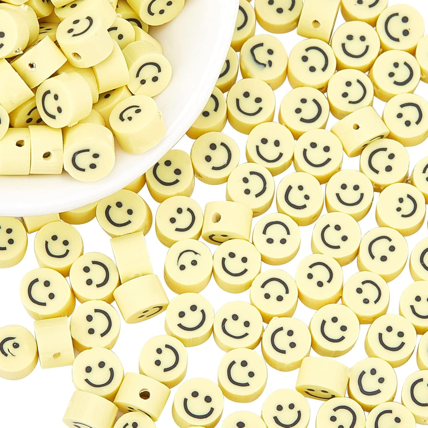 200 Pcs Polymer Clay Beads Face Beads Handmade Spacer Yellow Beads Flat ...