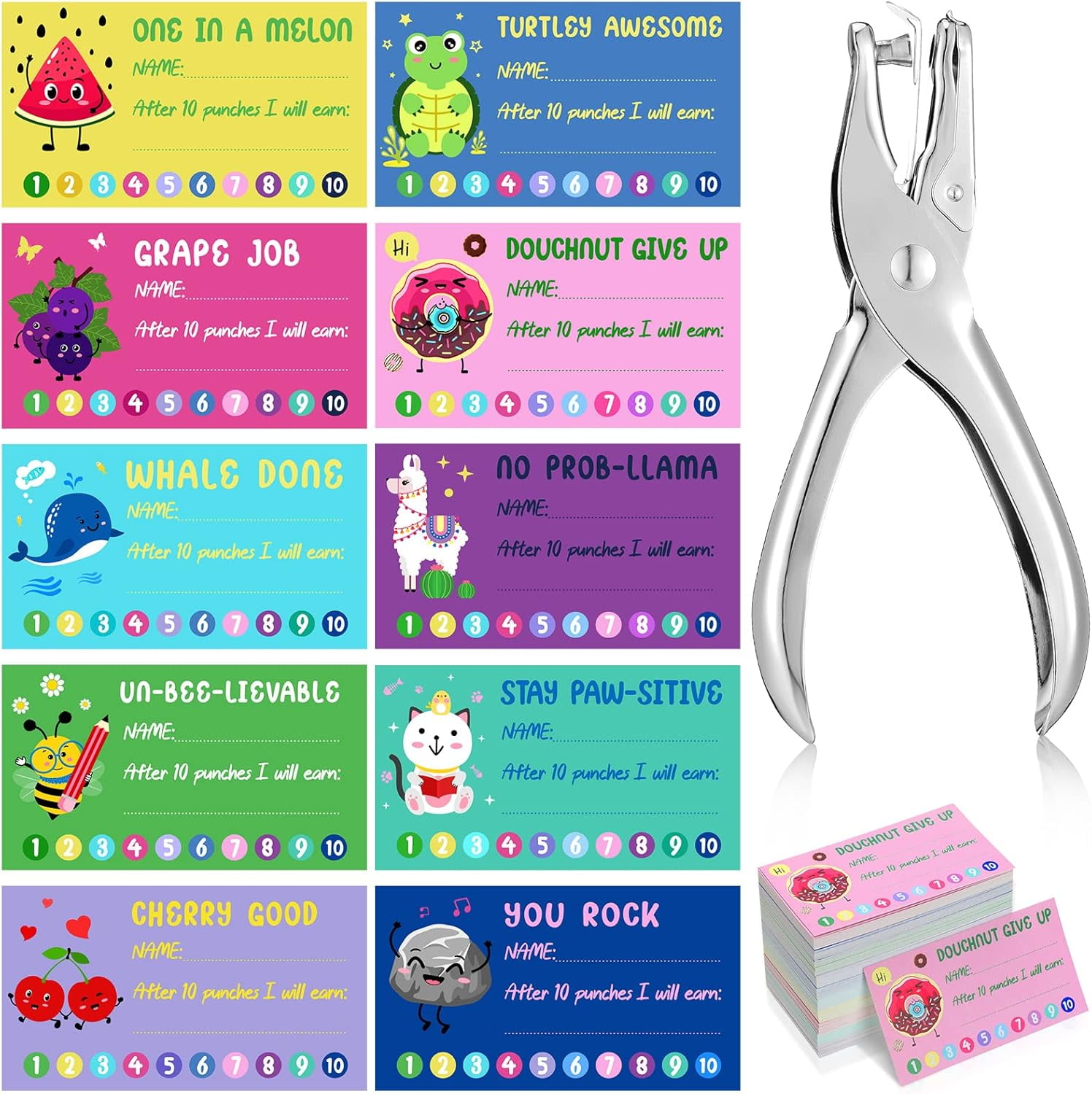 200 Pcs Punny Reward Punch Cards Behavior Punch Cards with Hole Punch ...