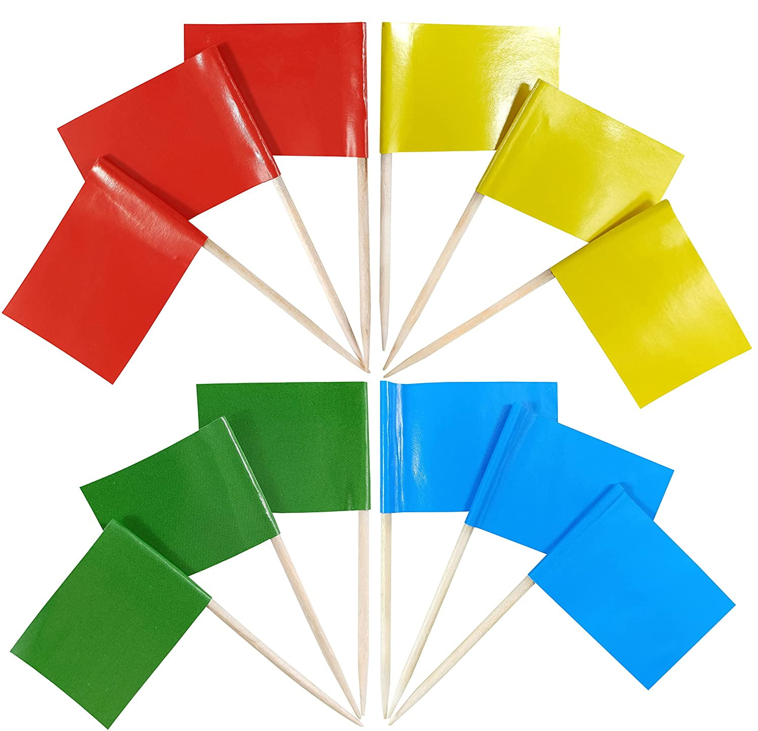 200 Pcs Pure Red Blue Yellow and Green Flags Toothpicks 4 Soild Color ...