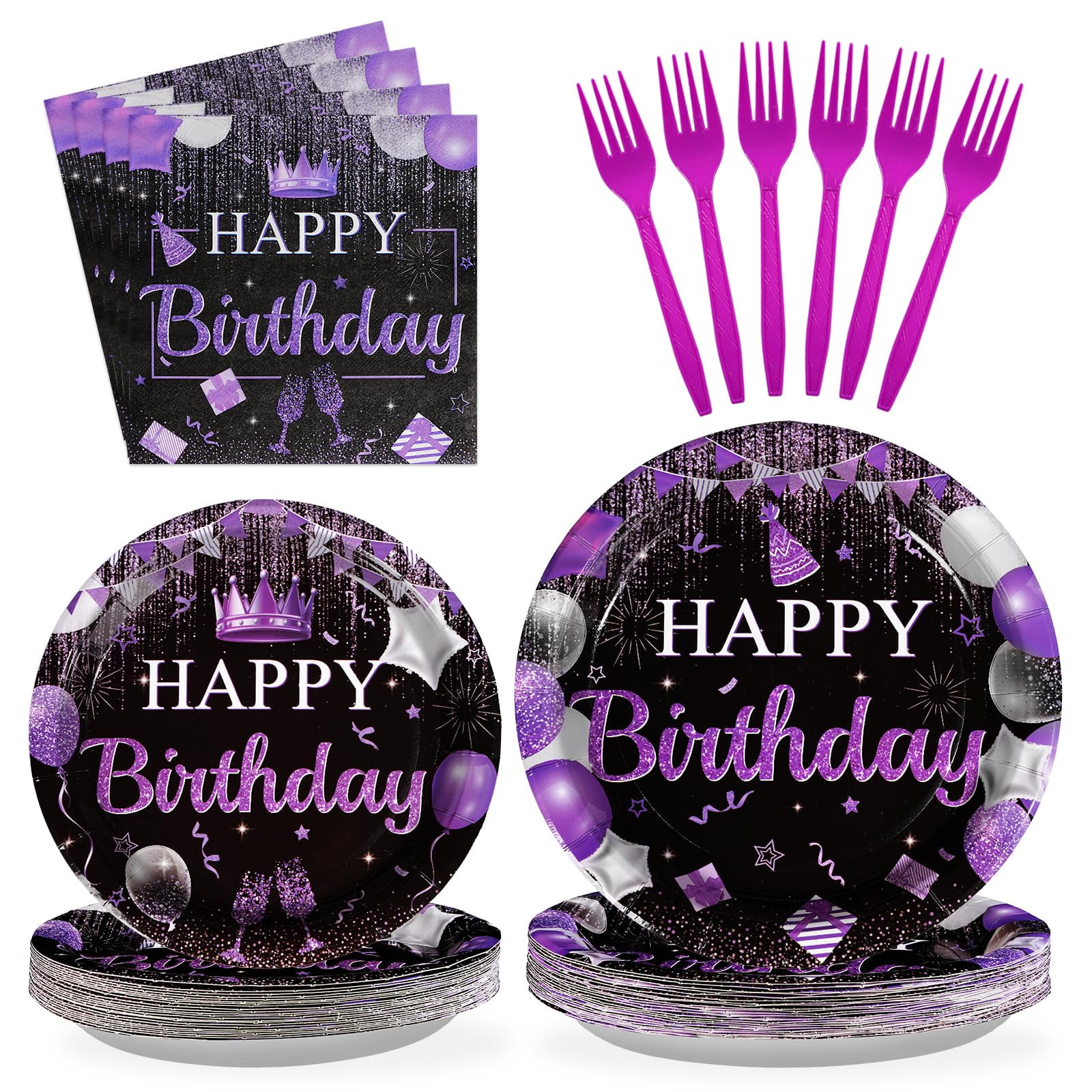 200 Pcs Purple AJH3 Birthday Party Supplies Purple and Birthday ...