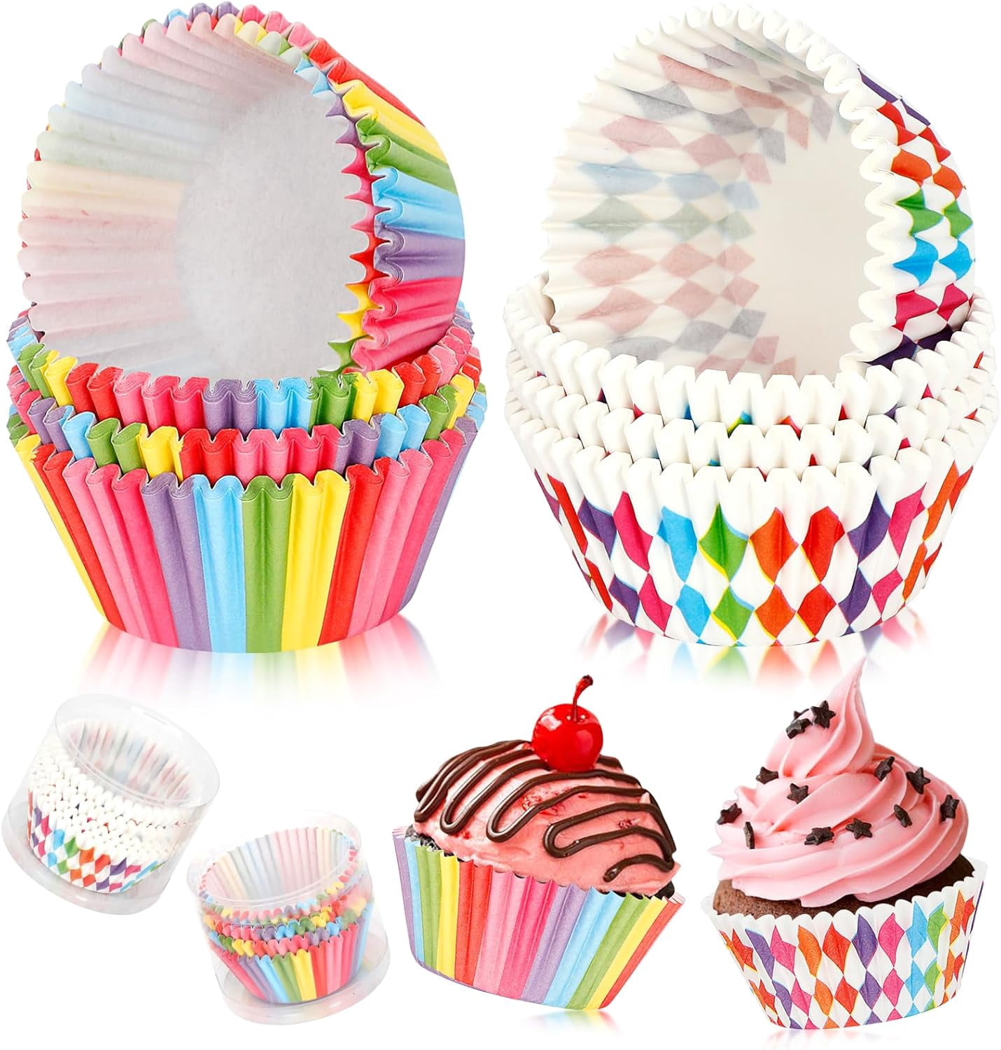 200 Pcs Rainbow Cupcake Liners Rainbow Mini Cupcake Line for Baking Cup ...