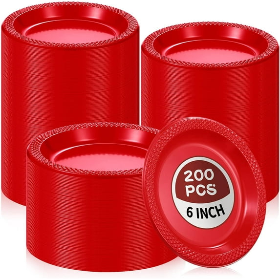 200 Pcs Red Plates Plastic 6 Inch Red Round Disposable for All ...