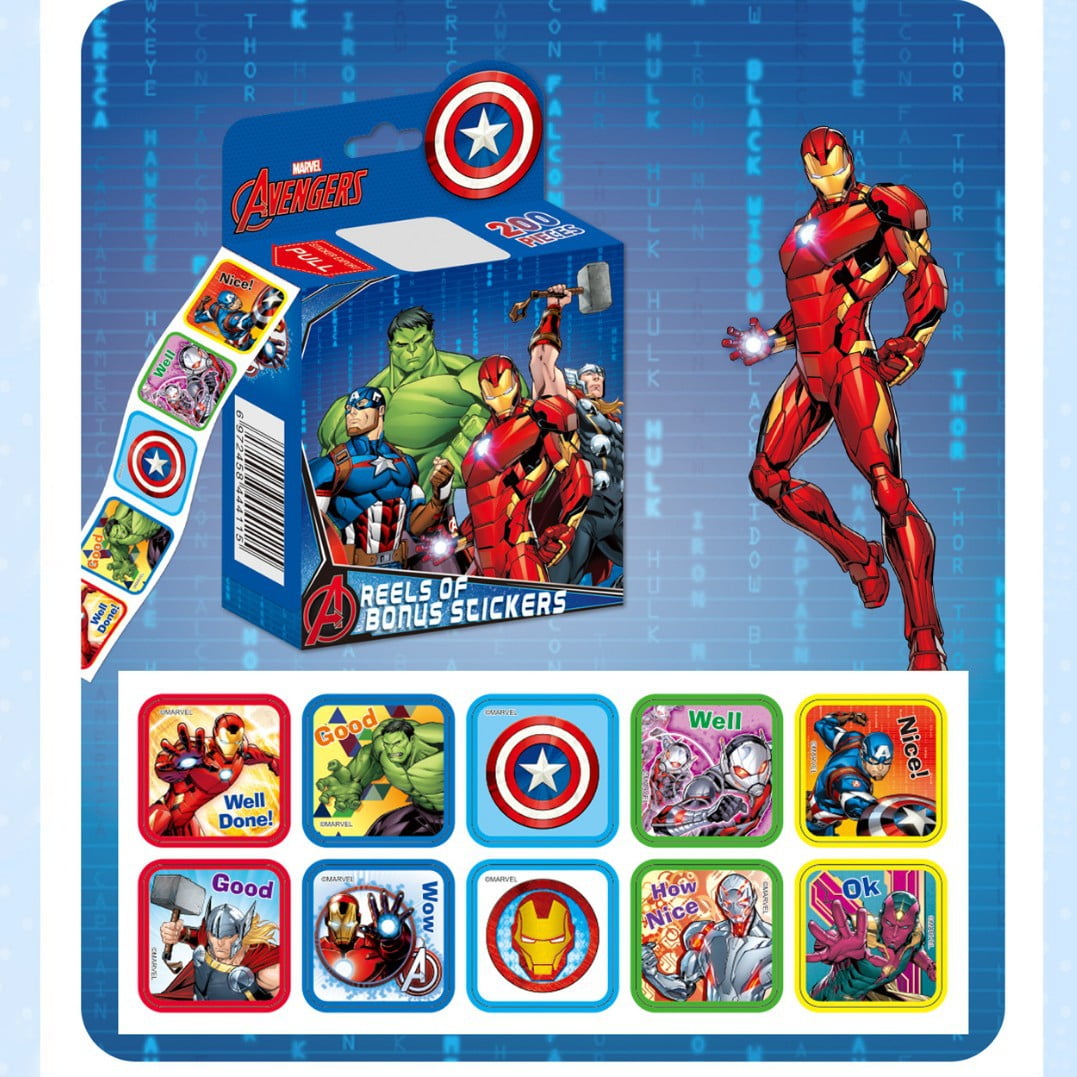 200 Pcs Roll Super Hero Sticker, 1-1/2 Inch Self Adhesive Label Cartoon ...
