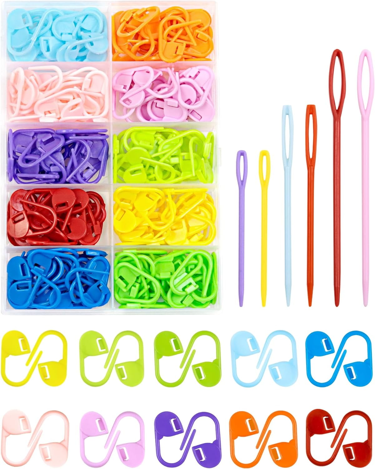 200 Pcs Stitch Markers - 10 Color Knitting & Crochet with Clip, Sewing ...