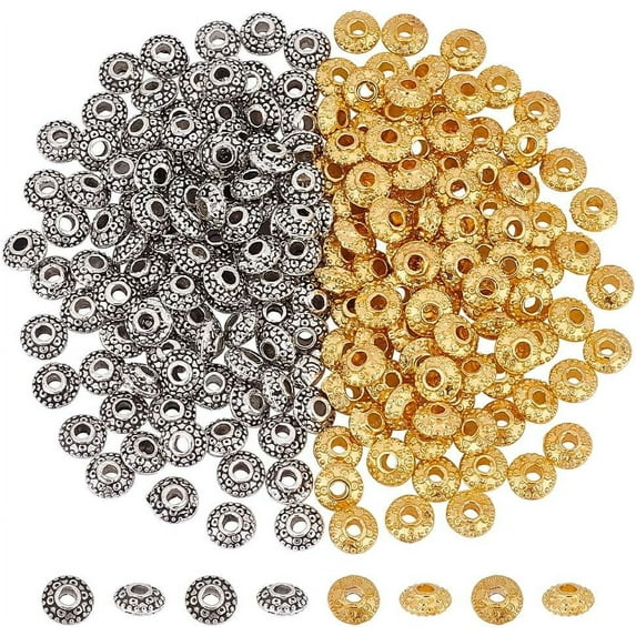 200 Pcs Tibetan Flat Round Beads 8mm Alloy Spacer Beads Vintage Disc ...