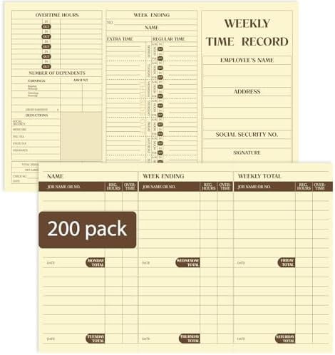 200 Pcs Time Cards Sheets for Employees 8" x 5" Foldable Weekly ...