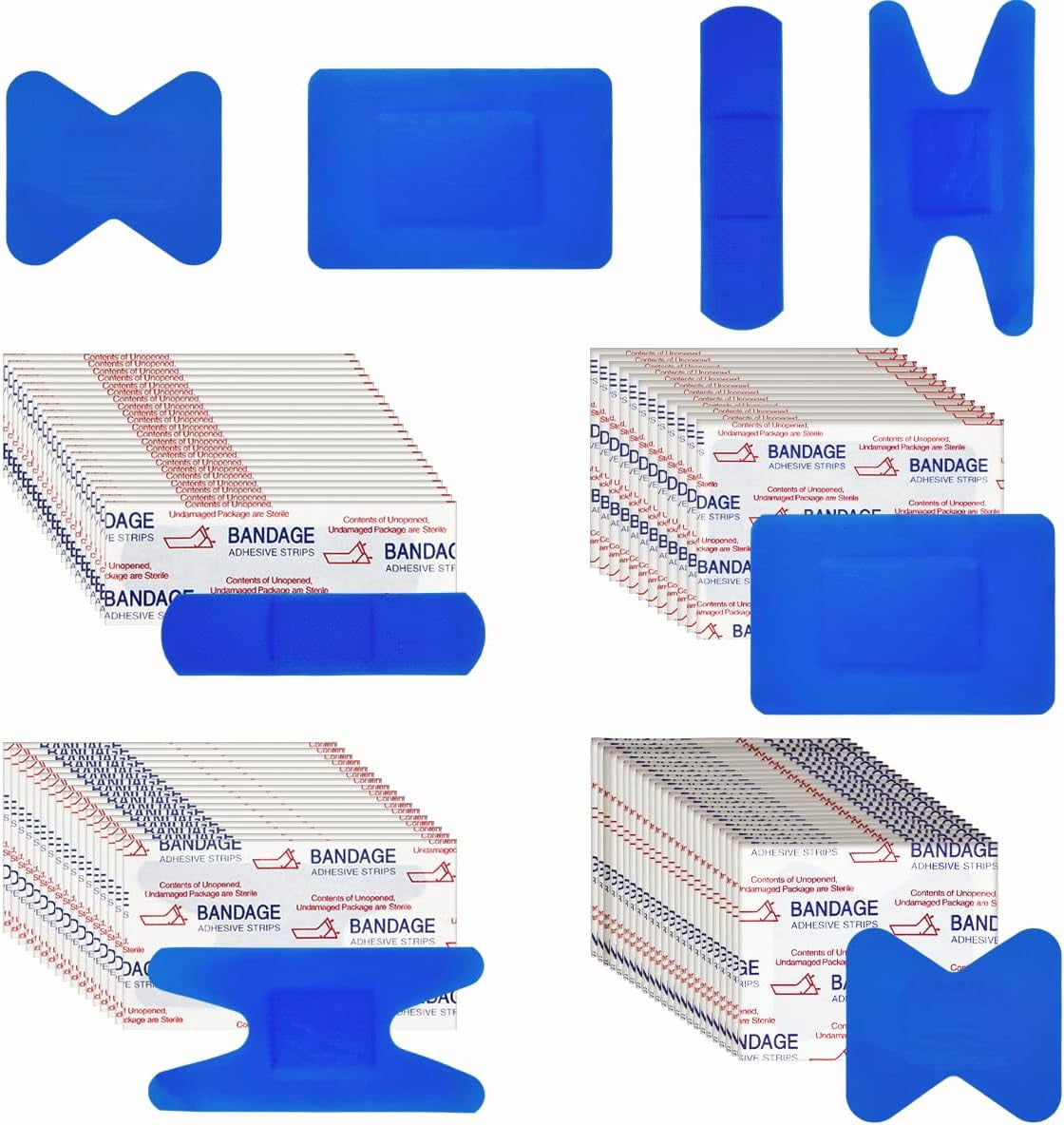 200 Pcs Waterproof Blue Bandaids, 4 Shapes Food Service Blue Detectable ...