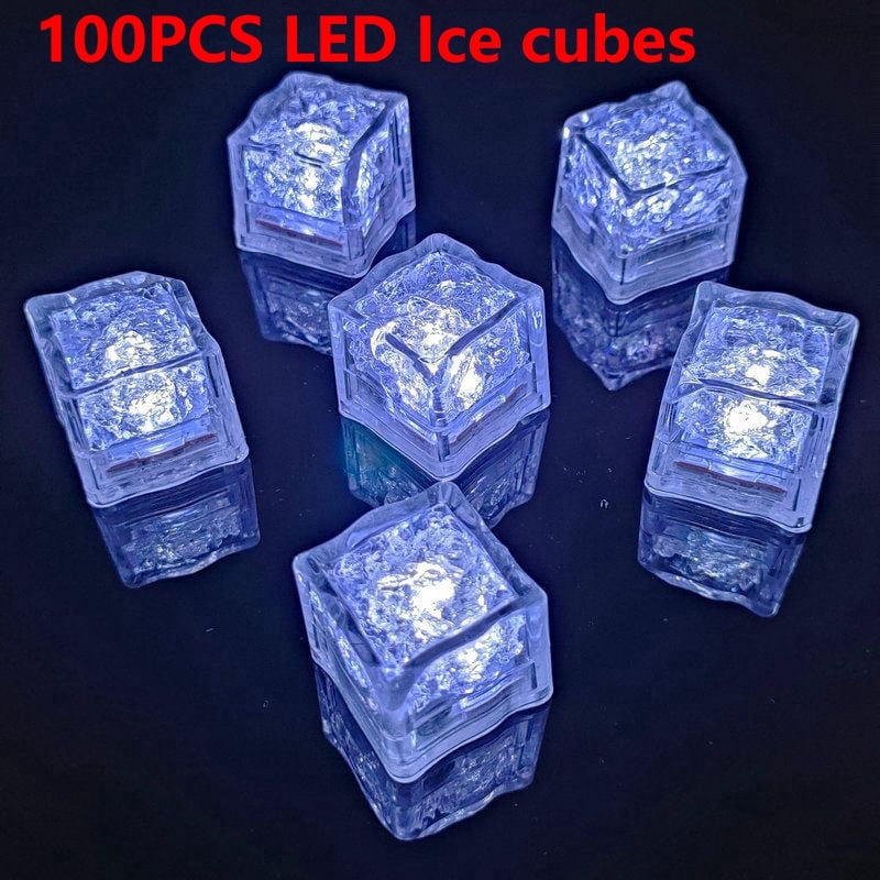 200 Pcs White Light Up Ice Cubes LED Glow In The Dark Ice Cubes ...