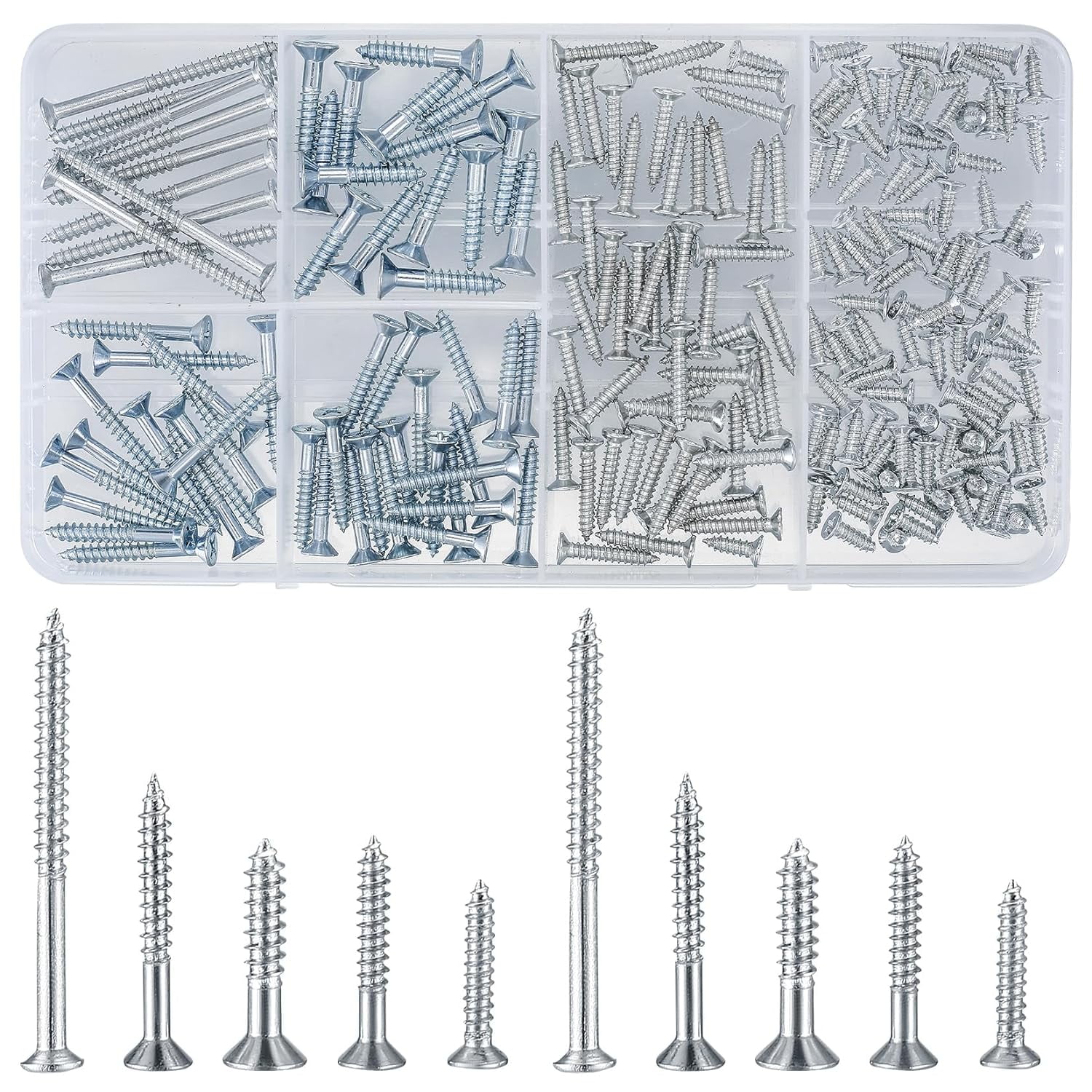 200 Pcs Wood Screws Assortment Kit, Flat Head Wood Screws Set, Assorted ...