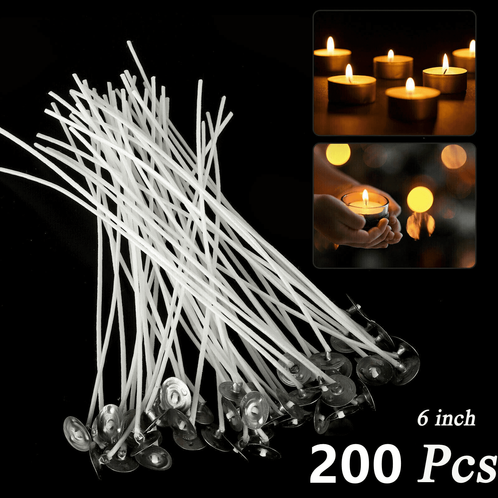 200-Piece Candle Wicks 6-Inch - Cotton Core Pre-Tabbed Candle Making ...