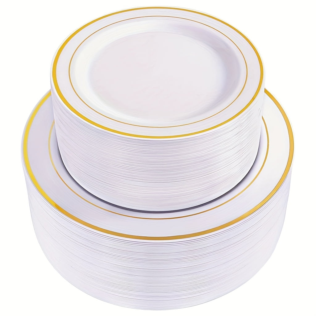 "200-Piece Disposable Plastic Plates Set - 100 Large Dinner Plates (10. ...