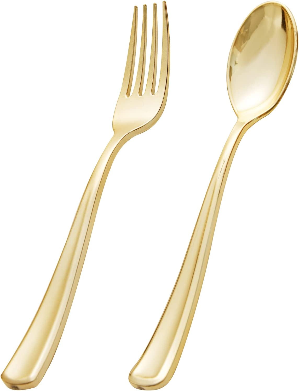 200-Piece Heavy Duty Disposable Cutlery Set - 100 Gold Plastic Forks ...