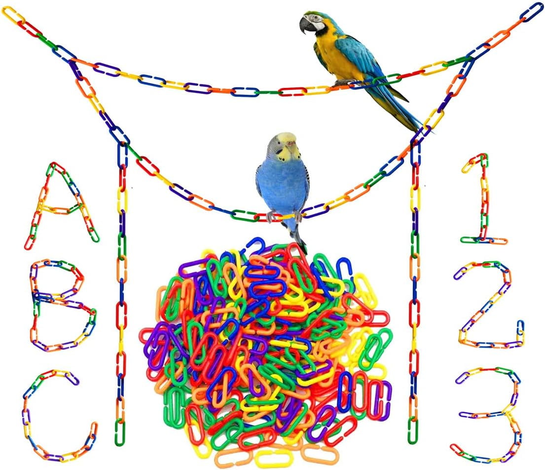 200-Piece Rainbow Plastic Chain Links & Toys - Interlocking C-Clip Bird ...