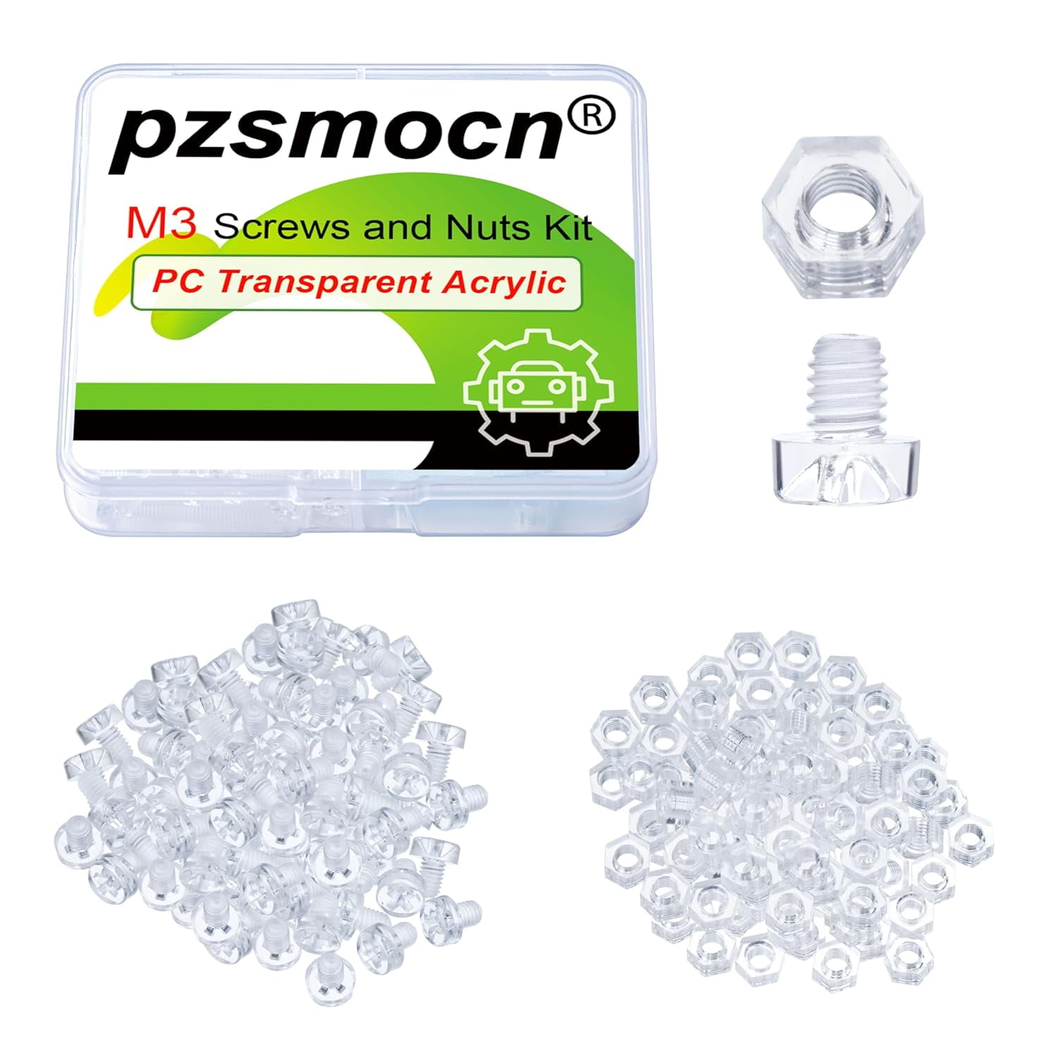200 Pieces / 100 Sets M3 PC Clear Acrylic Screw and Nut Kit. M3 * 4 mm ...