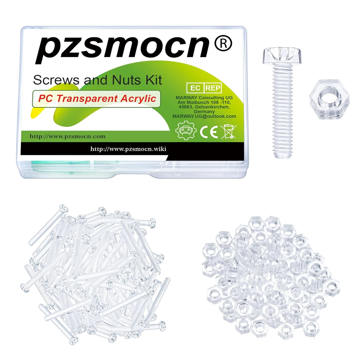 200 Pieces / 100 Sets M4 PC Clear Acrylic Screw and Nut Kit. M4 * 20 mm ...