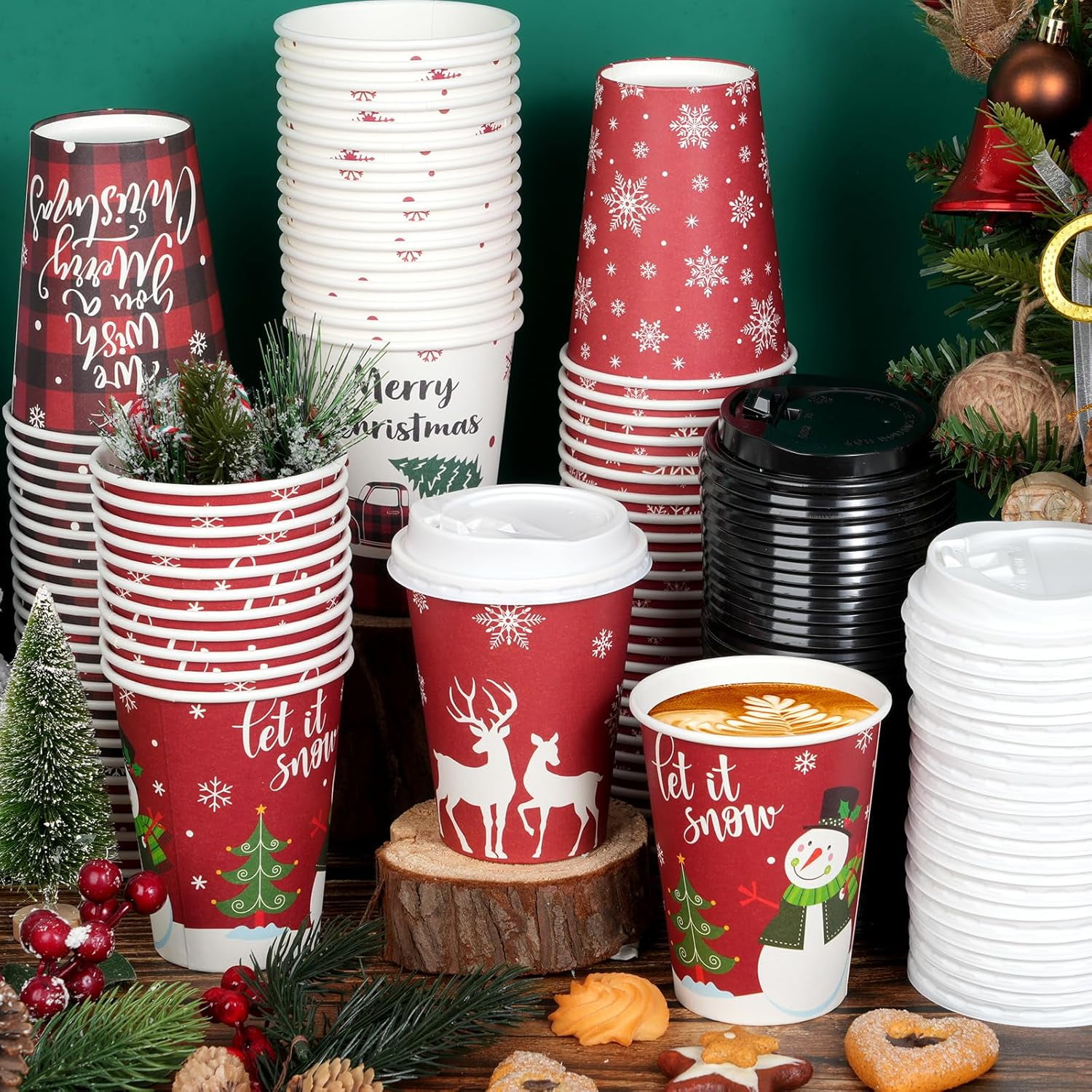 200 Pieces 12 oz Christmas Paper Cups with Lids - Walmart.com