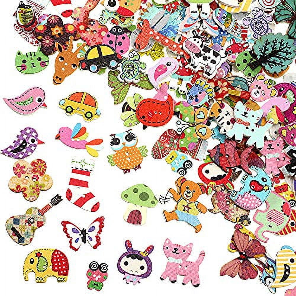 200 Pieces Animal Buttons for Crafts Cartoon Wooden Buttons Bulk ...