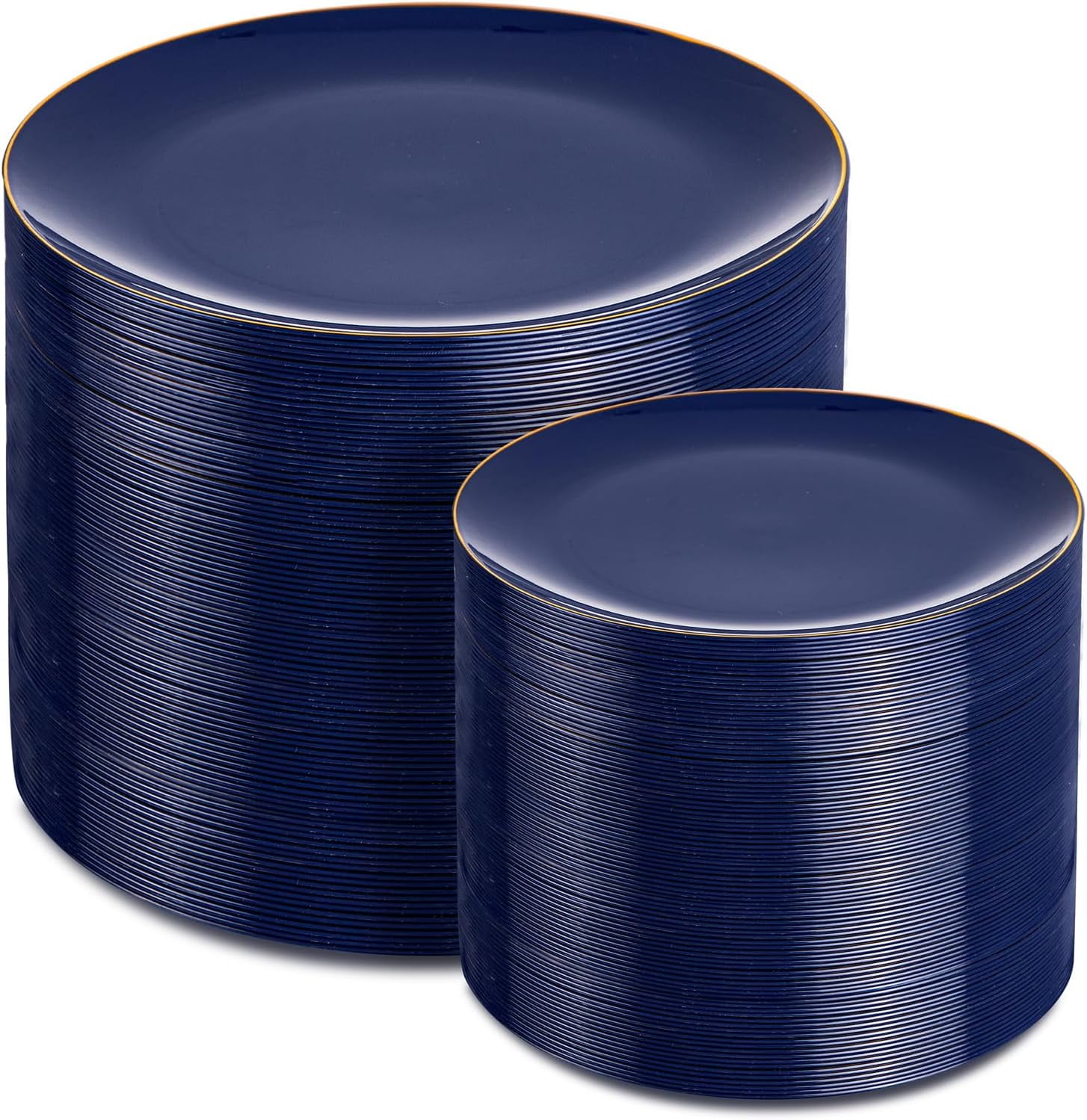 200 Pieces Blue Plastic Plates - Navy Blue and Gold Disposable ...