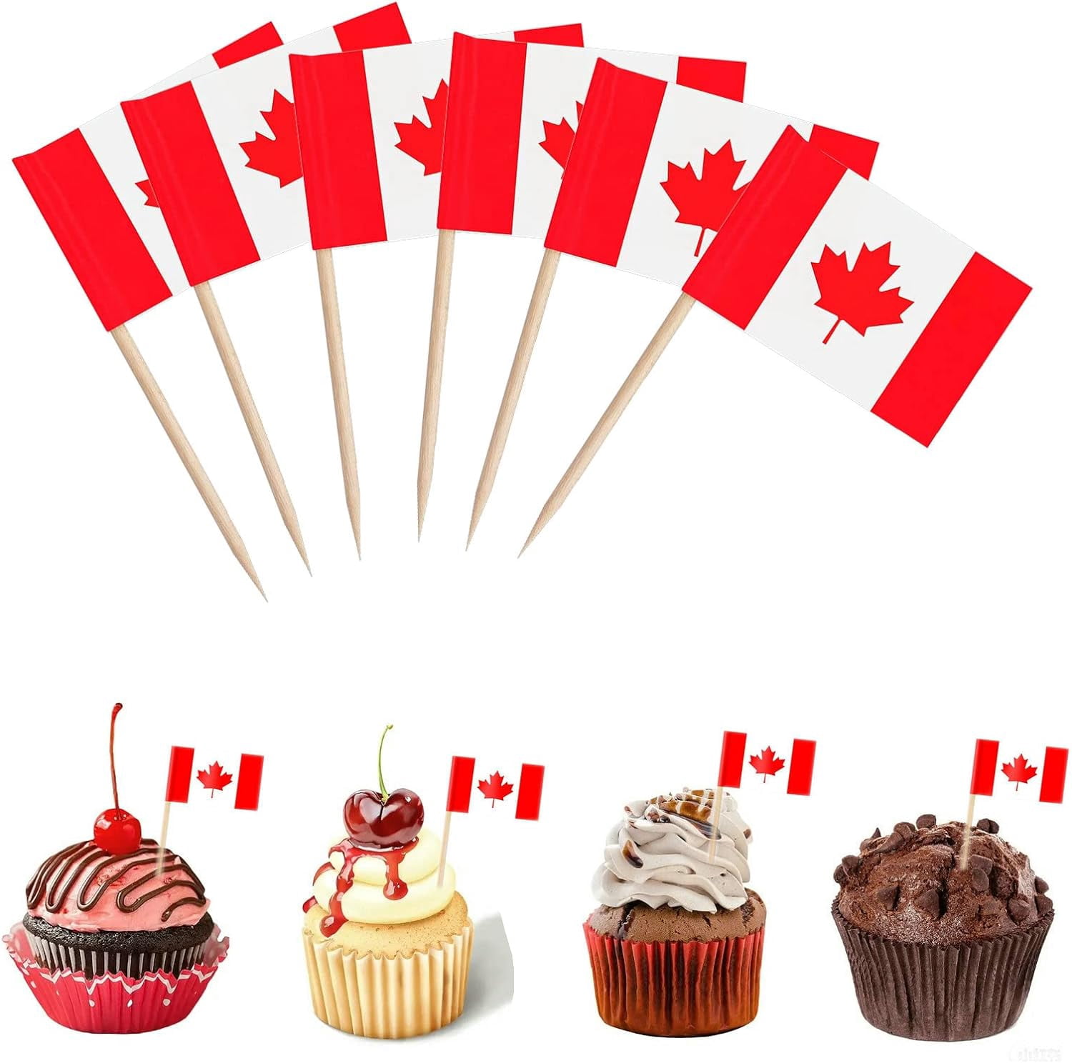 200 Pieces Canada Flag Toothpicks, Small Food Cup Cake Topper for ...