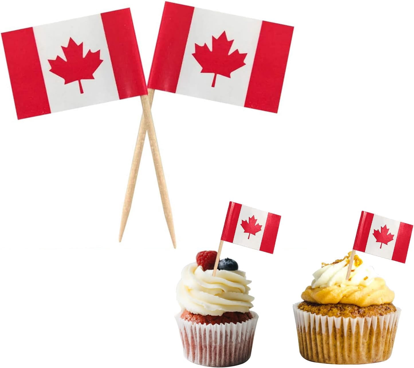 200 Pieces Canada Flag Toothpicks, Small Food Cup Cake Topper for ...