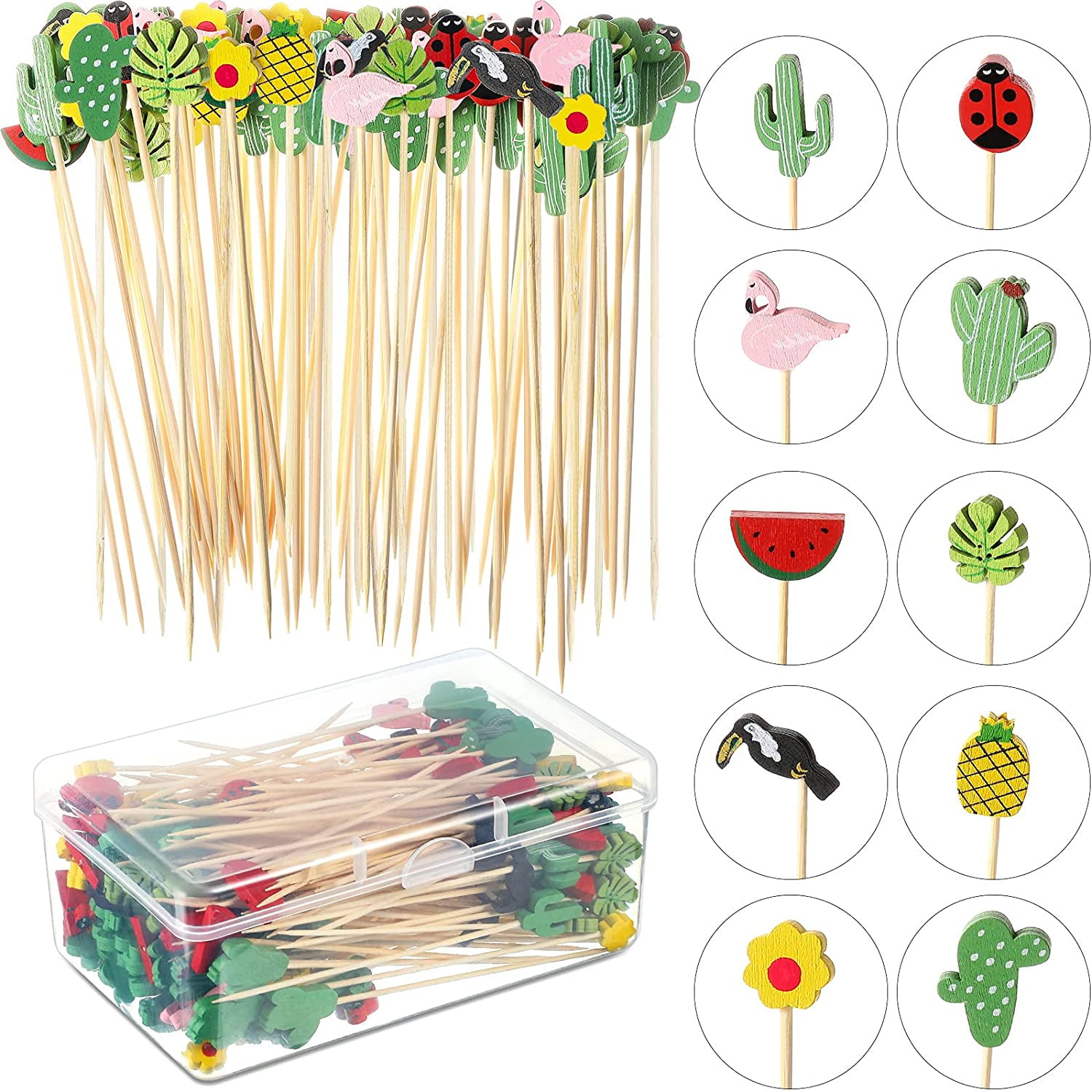 200 Pieces Cocktail Picks, 4.7 Inch Hawaii Fruit Sticks Bamboo ...