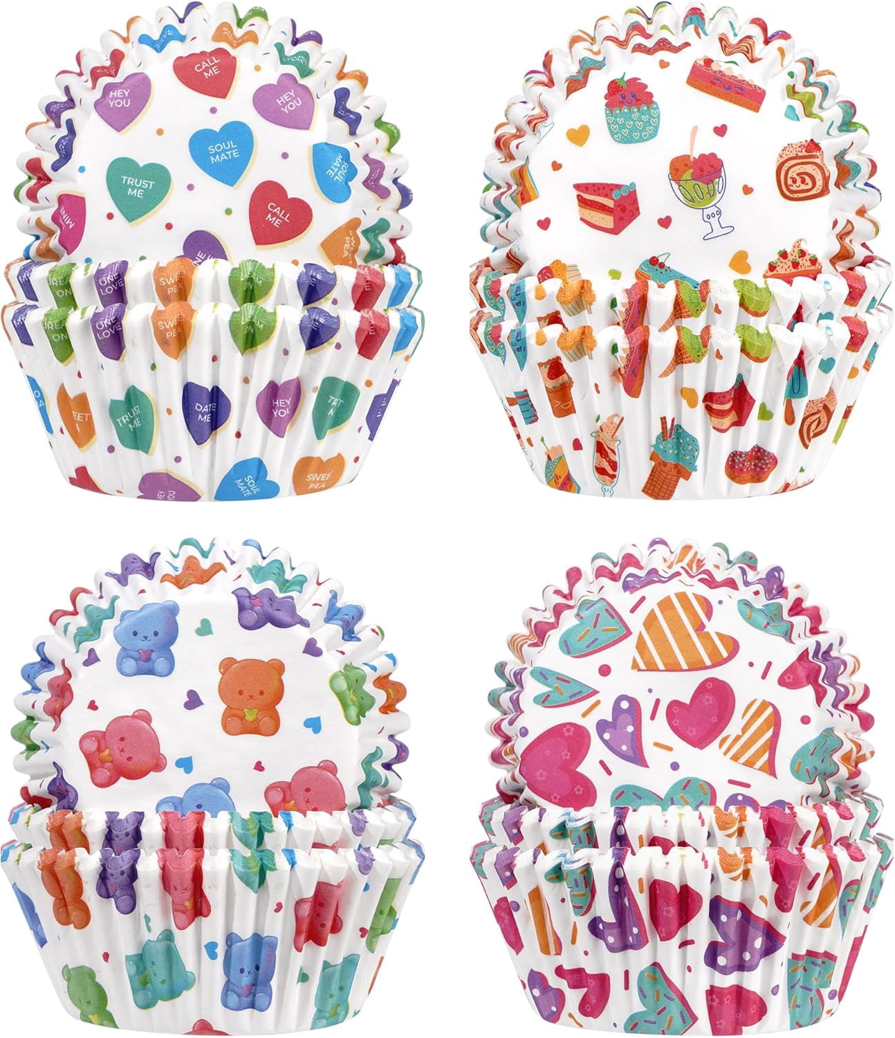 200 Pieces Colorful Heart & Candy Cupcake Liners, Cute Conversation ...