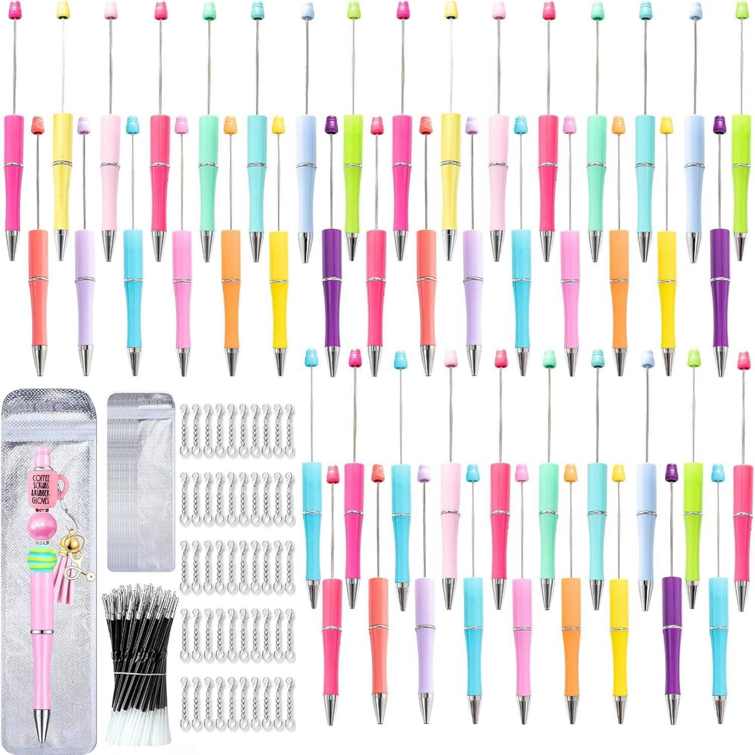 200 Pieces DIY Beadable Pens Kit - 50 Plastic Beadable Pens Bulk with ...
