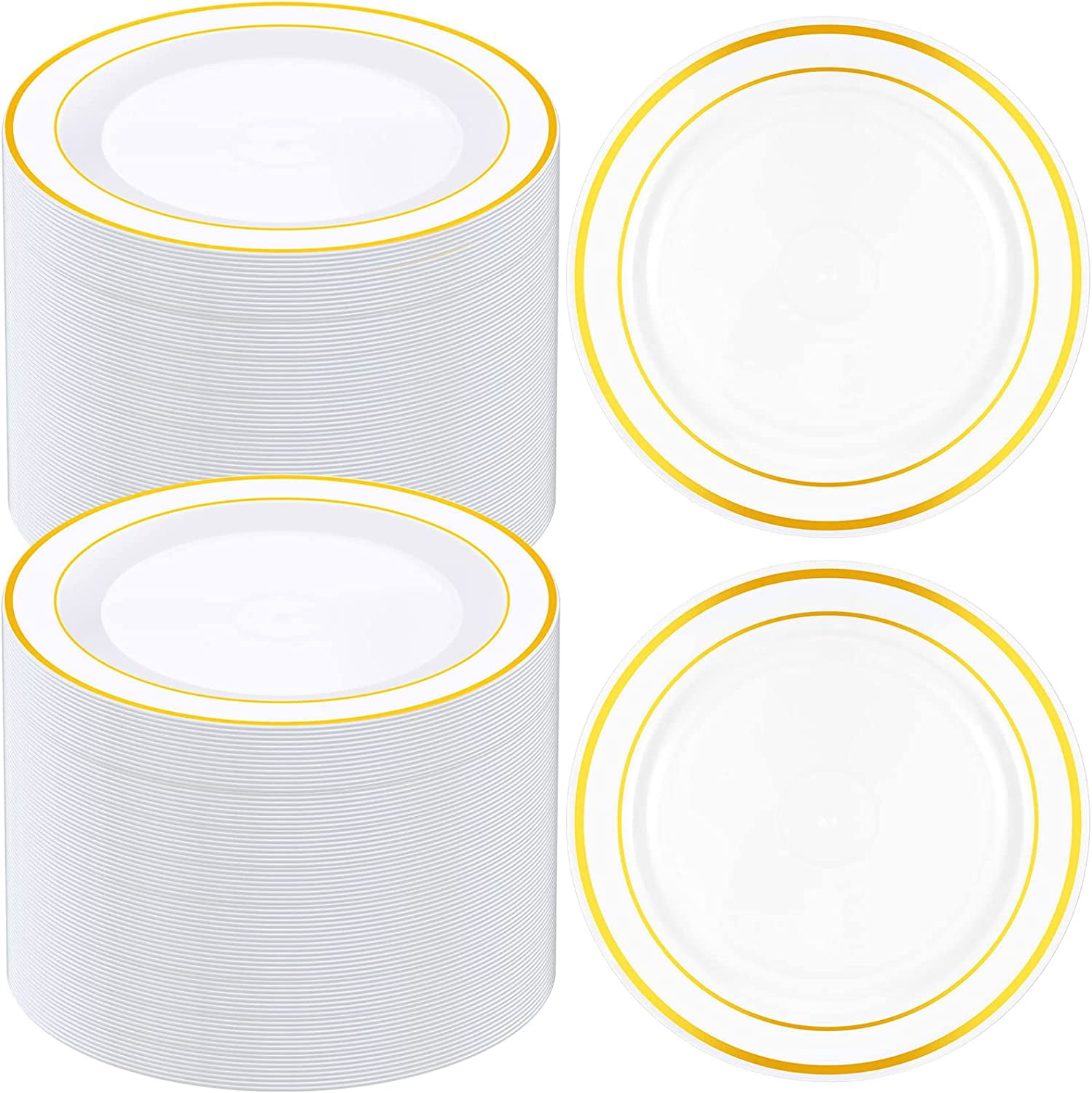 200 Pieces Disposable Plates Plastic Party Plates with Rim Hard Plastic ...