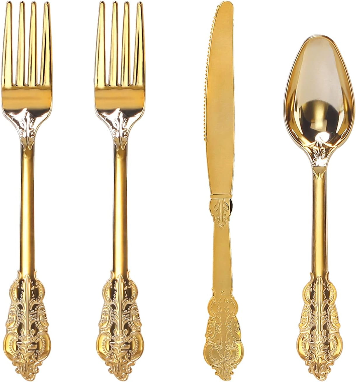 200 Pieces Gold Plastic Silverware Utensils Disposable - 50 Guests ...