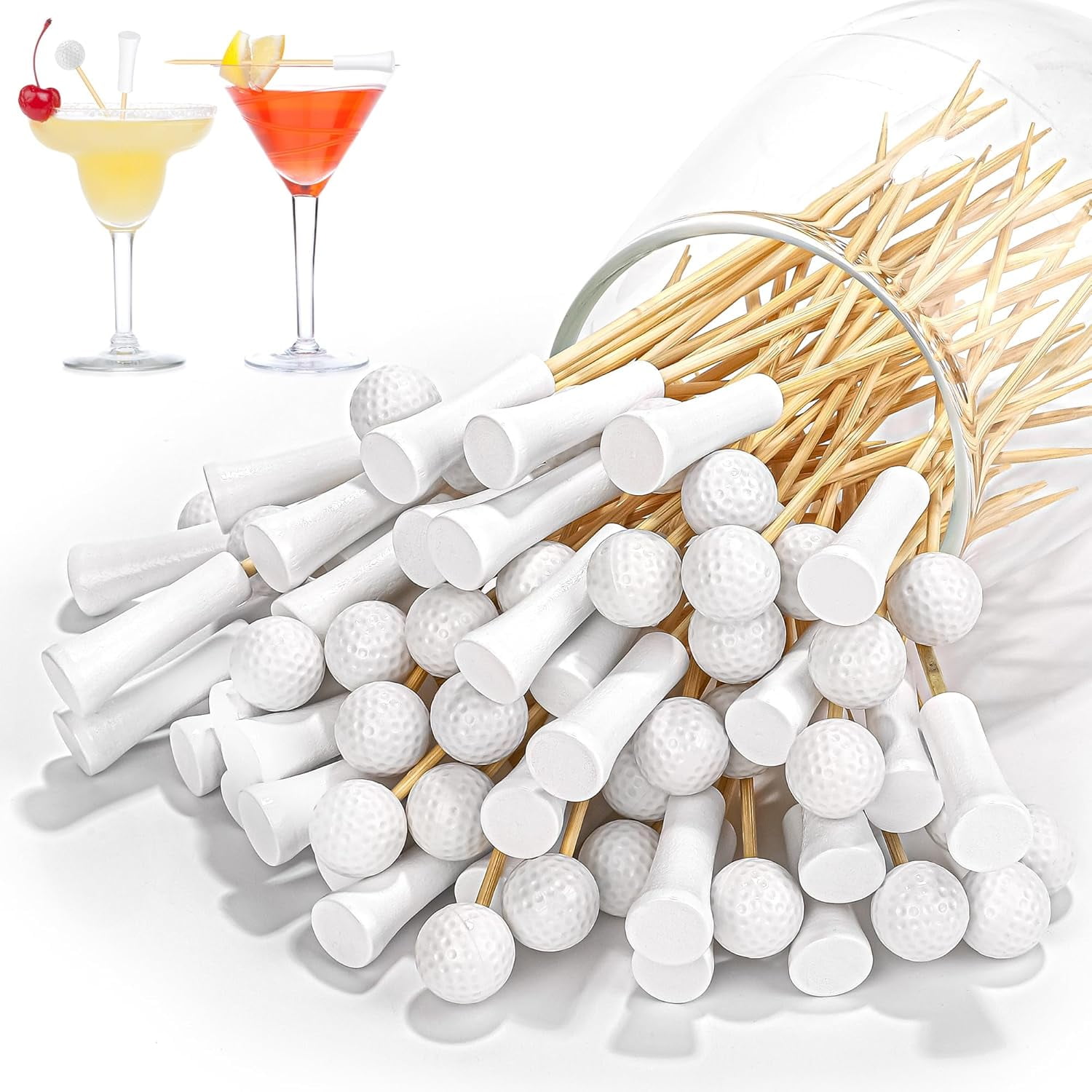 200 Pieces Golf Tee Cocktail Picks 4.72 Inch Golf Ball Toothpicks ...