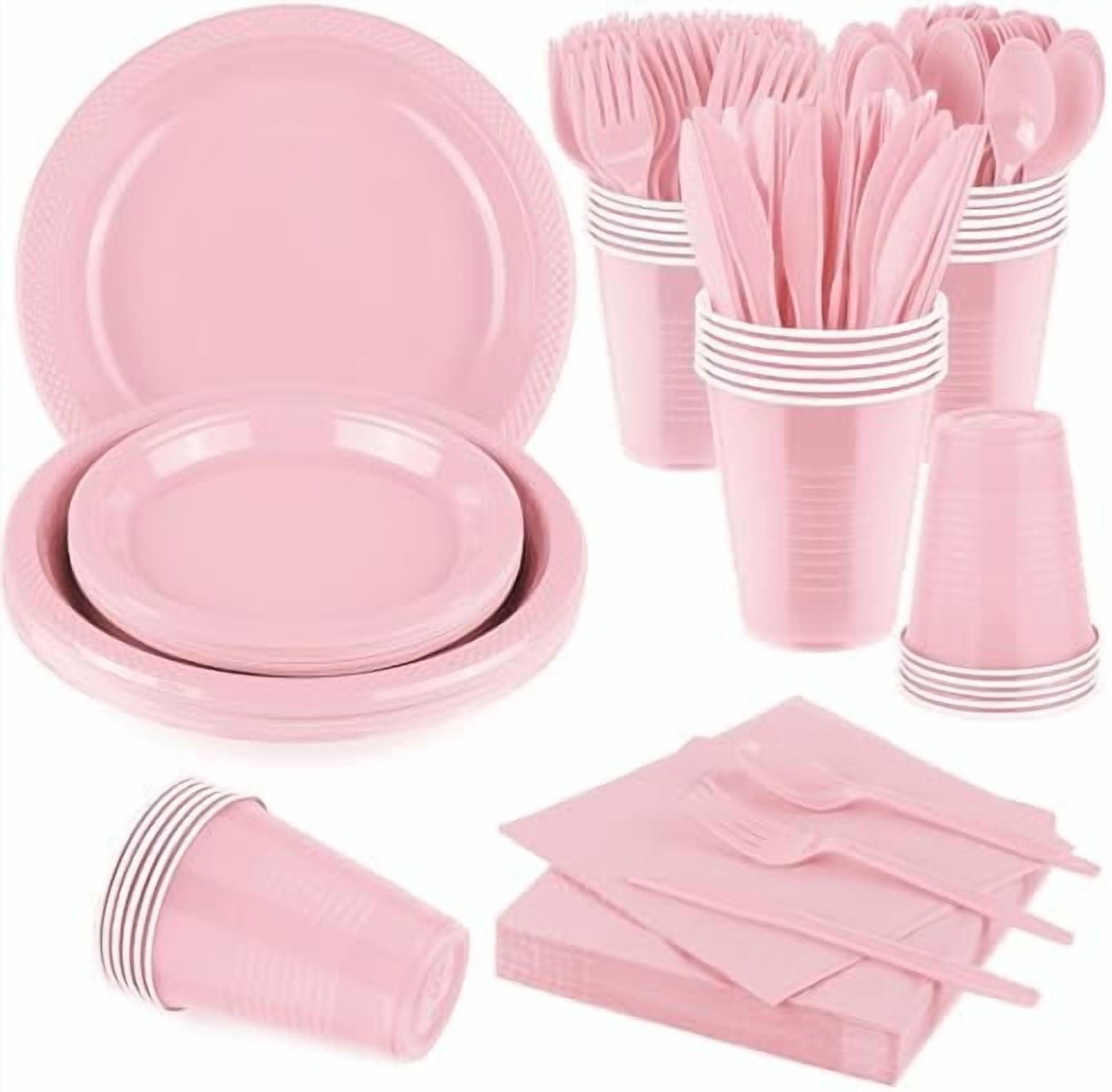 200 Pieces Pink Party Supplies Disposable Dinnerware Set Include ...