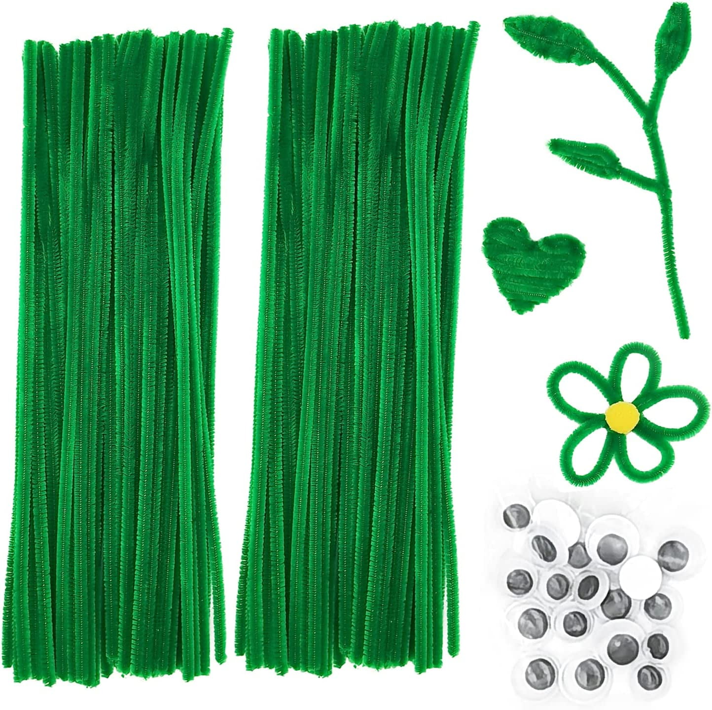 200 Pieces Pipe Cleaners Set with 20 pcs Googly Eyes,Green Chenille ...