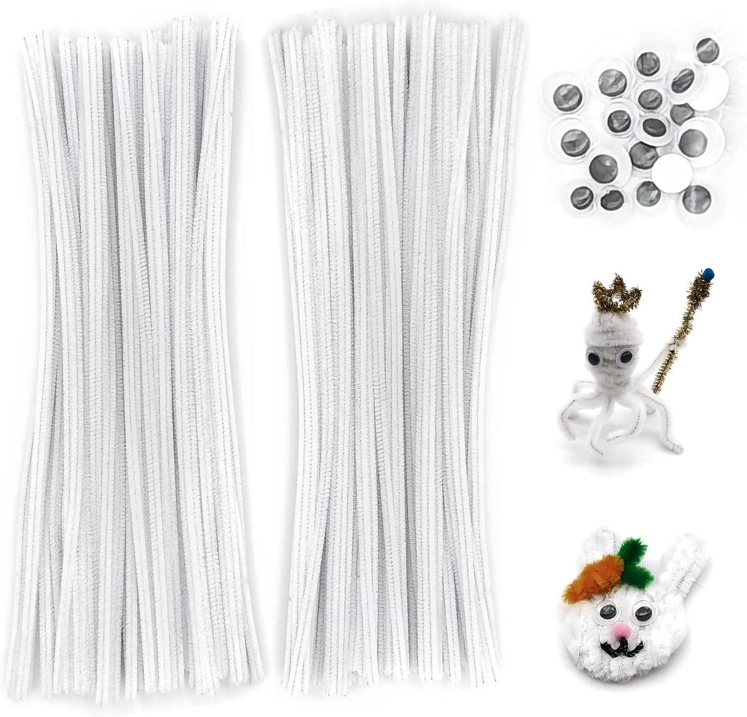 200 Pieces Pipe Cleaners Set with 20 pcs Googly Eyes,White Chenille ...