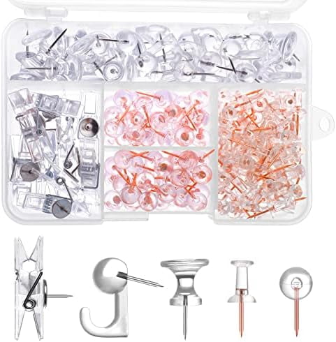 200 Pieces Push Pins Set, 5 Types Clear Thumb Tacks Push Pins for Wall ...