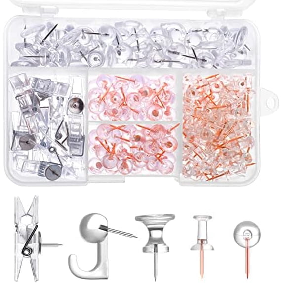 200 Pieces Push Pins Set, 5 Types Clear Thumb Tacks Push Pins for Wall ...