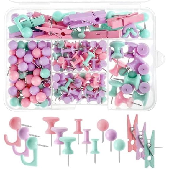 200 Pieces Push Pins Set, 5 Types Colorful Thumb Tacks Cute Decorative ...