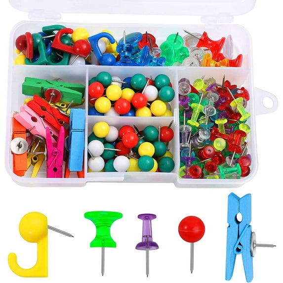 200 Pieces Push Pins Set, Thumb Tacks Multicolor Pushpin Clips ...