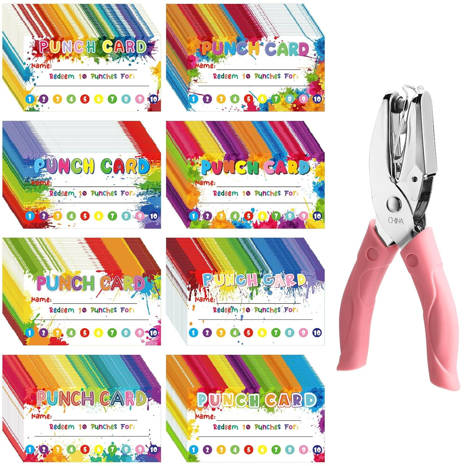 200 Pieces Reward Punch Cards with Hole Puncher, 3.5 x 2 inch Incentive ...
